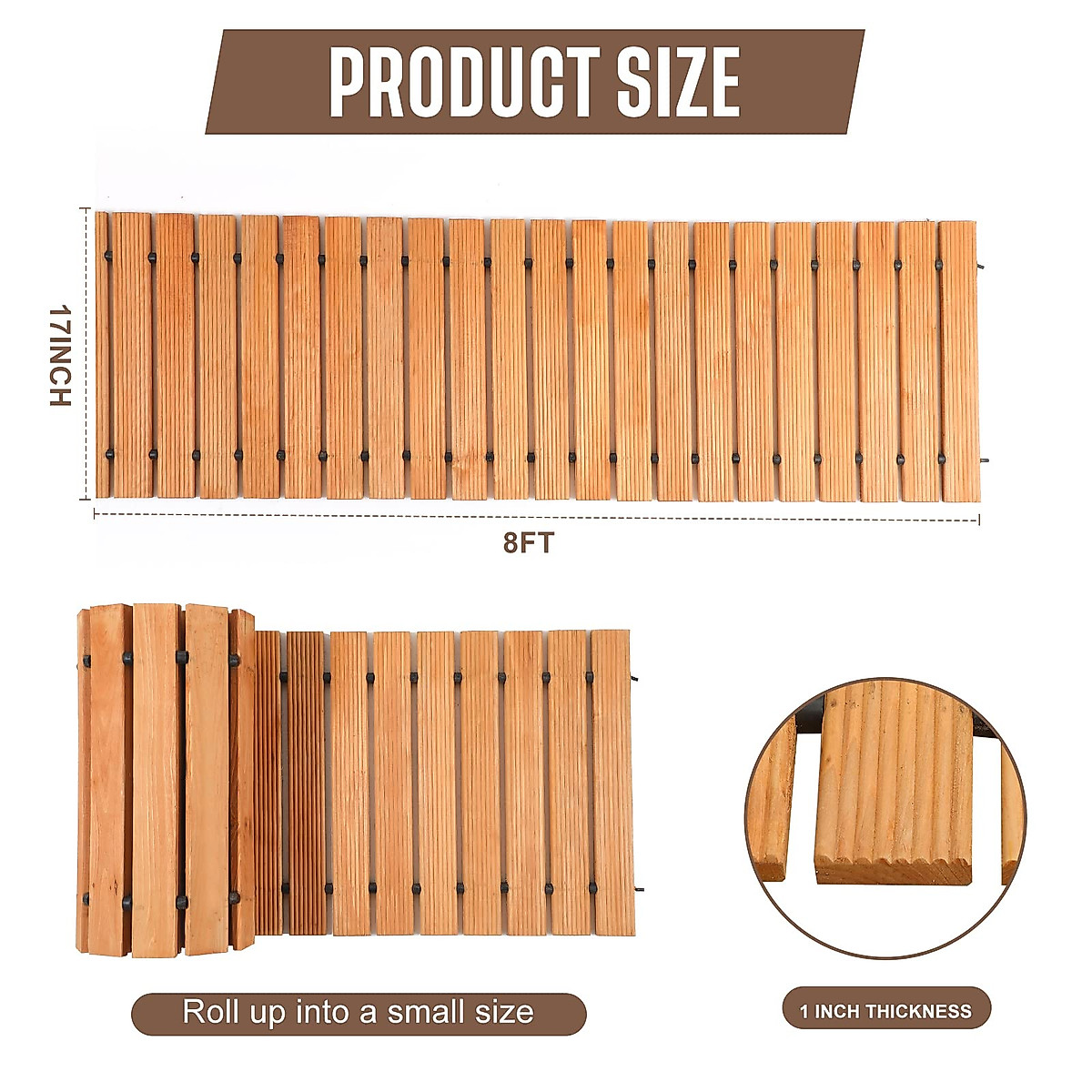 Tatuo 2 Pack Wooden Garden Pathway Roll Out Walkway Outdoor Path Wood Flooring Boardwalk Pavers for Garden Backyard Patio Beach Outdoor Wedding Party (17 Inch X 8 ft,Straight)