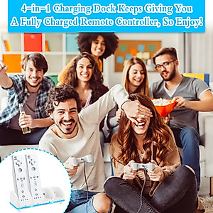 Kulannder Wii Remote Charging Station, 4-in-1 Controller Charger Station with 4 Wii Rechargeable Battery Pack & USB Cable for Wii/Wii U Controller Remote (White)