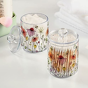2 Pack Qtip Holder Dispenser with Lids, Flowers Floral Dragonfly Plastic Storage Containers,Bathroom Canisters Organizer for Cotton Ball, Cotton Swab, Cotton Round Pads, Floss 21213294