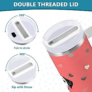 Maunzc 40 oz Tumbler with Handle and Straw, Insulated Stainless Steel Travel Mug with Lid for Coffee, Iced Tea, Water, Gift for Men Women (Cute Spotted Dog)
