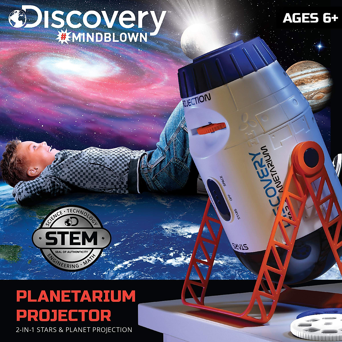 Discovery #MINDBLOWN 2-in-1 Reversible Planetarium Space Projector, 24 Images, 360-Degree Rotation, Moving Stars and Stationary Modes, Displays Planets Nebula Stars Constellations, Kids Astronomy Toy