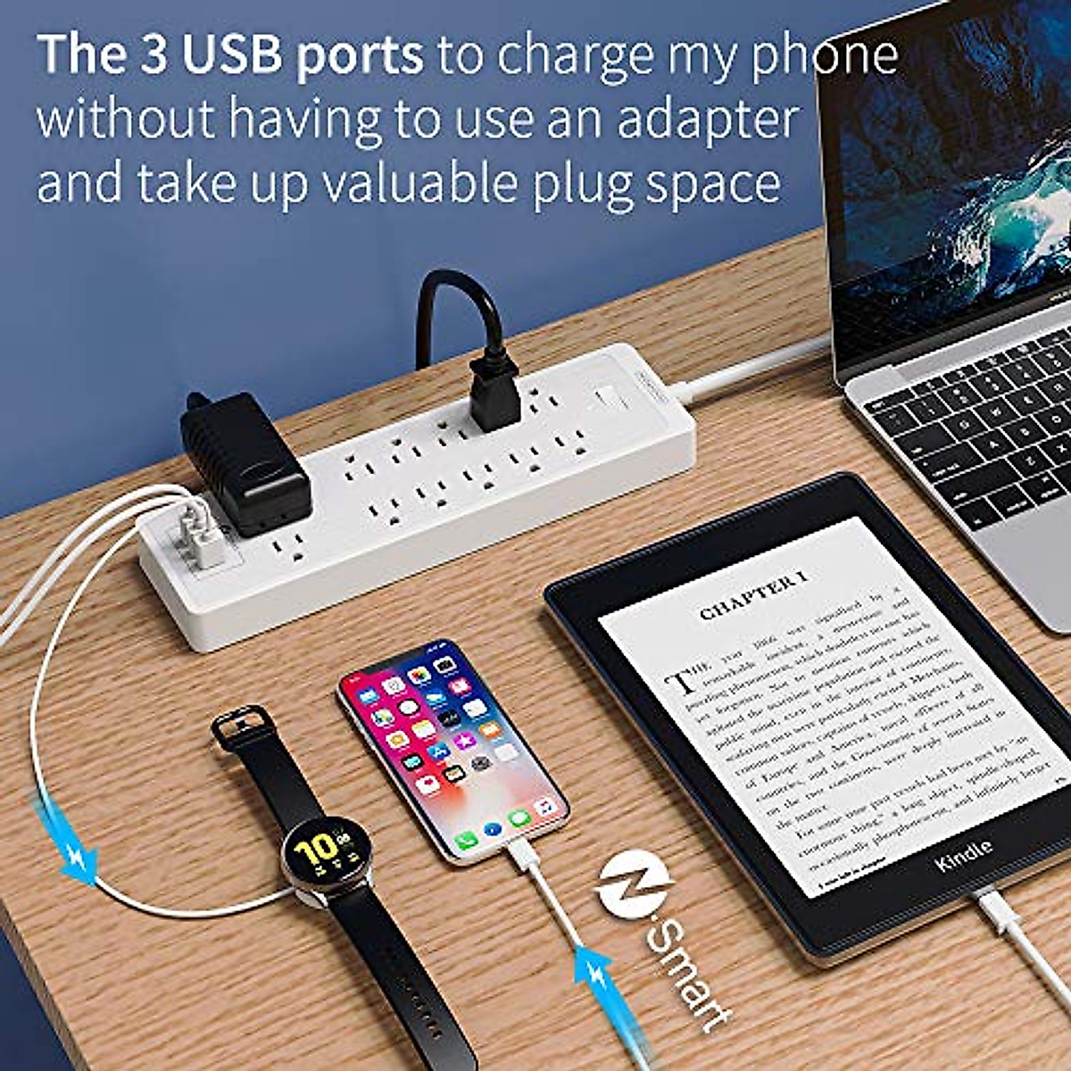 25 Ft Extension Cord Flat Plug Bundle, NTONPOWER 2100 Joules Surge Protector Power Strip with 12 Outlets 3 USB 25 Ft Extension Cord, Power Strip with 25 ft Long Cord 6 Outlets 4 USB Ports