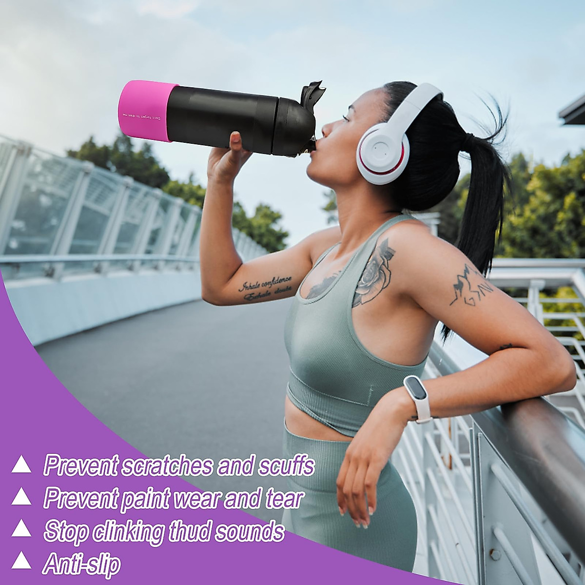 AIERSA 2Pcs Silicone Boot Sleeves Suitable for Owala FreeSip, Twist, Flip 24 oz Water Bottles, Anti-Slip Bottom Bumper Protector, Hot Pink