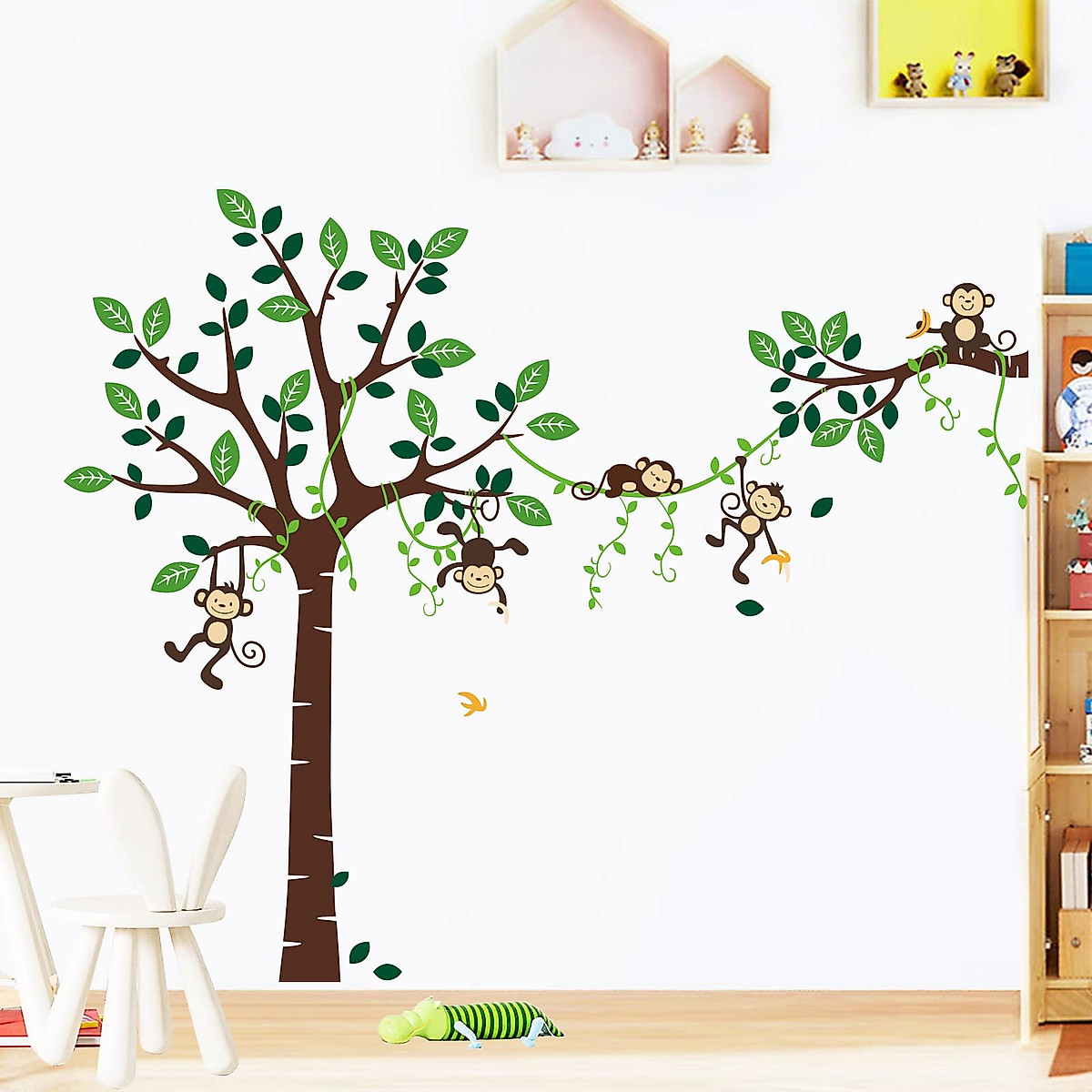 decalmile Monkey Climbing Tree Wall Decals Jungle Animal Kids Wall Stickers Baby Nursery Children Bedroom Playroom Wall Decor