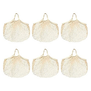 6 Pack Reusable Cotton Mesh Grocery Bags for Produce, Fruit, Vegetables, String Net Shopping Totes (Beige)