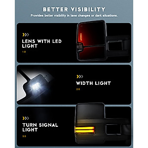 OCPTY Towing Mirrors with Power Heated Left Right Side Tow Mirrors Compatible with for Chevy 2014-2018 for GMC 2014-2018 with Running Lamp Black housing