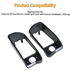 WFLNHB Black Headlight Bezels Passenger Driver 1016880+Pass 1016879 Replacement for Club Car Golf Cart DS 1993+