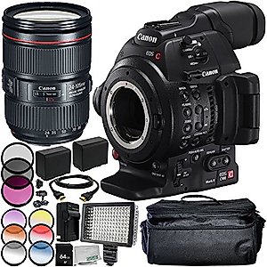 SSE Canon EOS C100 Mark II Cinema EOS Camera with EF 24-105mm f/4L is II USM Lens 12PC Accessory Bundle – Includes 3PC Filter Kit (UV + CPL + FLD) + More - International Version (No Warranty)