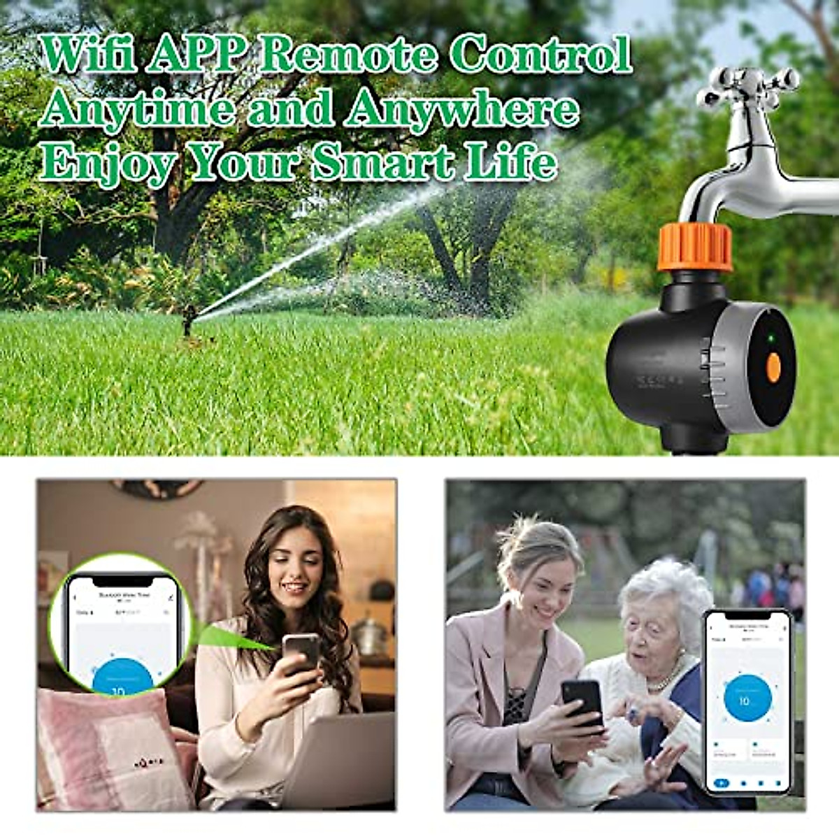 Smart Water Timer with Wi-Fi Hub, Bluetooth Hose Timer with Rain Delay for Outdoor Garden Lawn Faucet, Programmable Irrigation Sprinkler Timer with Automatic and Manual (Smart WiFi)