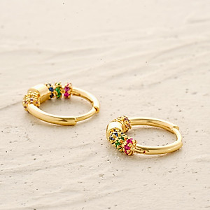 MYEARS Women Bali Hoop Earrings Gold Huggie Raibow Diamond Cubic Zirconia 14K Gold Filled Small Simple Handmade Hypoallergenic Everyday Jewelry