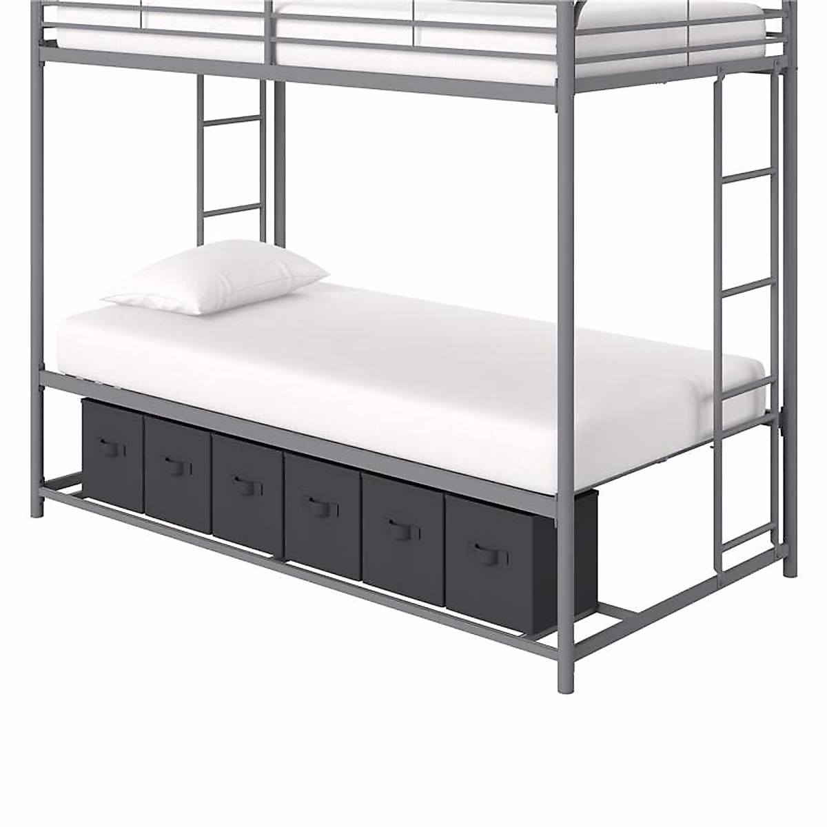 DHP Bonnie Twin Bed with Storage Bins Bunk, Silver