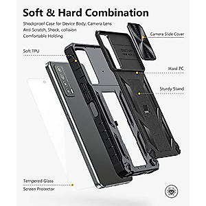 Case Designed for TCL Stylus 5G: Military-Grade Drop Proof Protection Rugged Protective Cell Phone Cover with Built in Kickstand & Slide - Shockproof TPU Matte Textured Bumper Armor Design - Black
