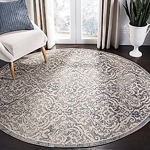 SAFAVIEH Brentwood Collection 8' x 10' Light Grey/Blue BNT810G Damask Non-Shedding Living Room Bedroom Dining Home Office Area Rug