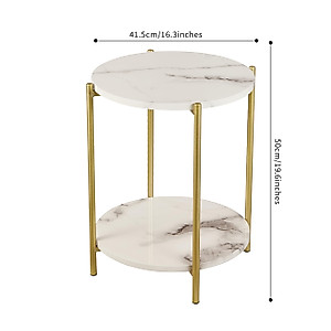 Gawicpy 2 Tier Round Side Table, Folding End Tables Coffee Table Simplistic Sofa Table Waterproof Removable Tray Table Indoor Outdoor Accent Table for Living Room Bedroom (Faux Marble White, 2Pcs)
