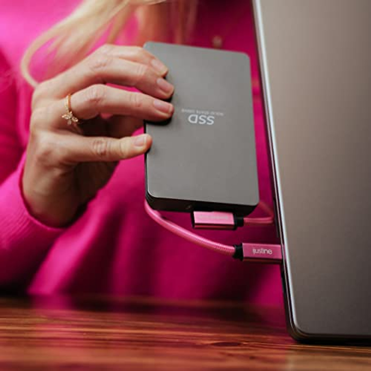 KONDOR BLUE X iJustine Pink Braided USB-C to USB-C Right Angle | USB 3.1 Gen 2 | 10Gb/s Data Transfer Speeds | 100W Charging | 6FT