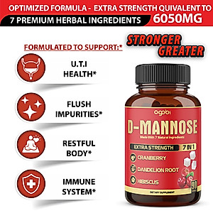 D-Mannose Capsules - 7 Herbs with Cranberry, Dandelion, Hibiscus and More - Support Flush Impurities and Urinary Tract Health - 90 Vegan Capsules 3-Month Supply