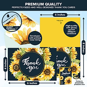 24 Pack Sunflower Thank You Cards with Envelopes & Stickers - 6 Designs Blank Inside Thank You Cards Sunflower Wedding Thank You Cards with Envelopes, 6x4" Bridal Shower Thank You Cards Rustic