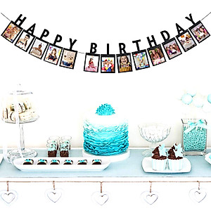 INNORU Happy Birthday Photo Banner, Milestone Baby Shower or Men and Women Birthday Banner Decor, Birthday Party Photo Props