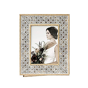 Afuly 5x7 Picture Frame Distressed Moroccan Relief Boho Picture Frames Shabby Chic Oak 3D Cross Pattern, Wood Photo Frames for Wall and Tabletop, Wedding Birthday Gifts for Mom Family Friends
