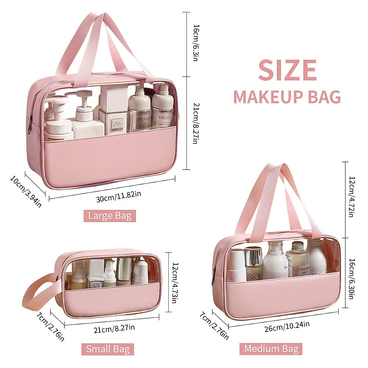 Toiletry Bag for Women Clear Travel Toiletry Bag Travel Makeup Bag Hanging Toiletry Bag for Men Toiletry Bags for Traveling Women Travel Bag for Toiletries Transparent Set(pink)