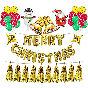 Christmas decoration balloons, balloon sets and happy banners, Christmas tree, Santa Claus, snowman, bells and latex balloons for Christmas decoration, parties and New Year gifts