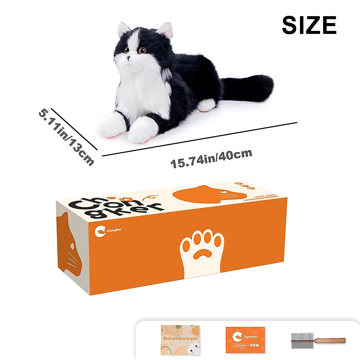 Chongker Stuffed Animals Handmade Realistic Cat Plush Toy Companion Pet for Elderly Adults Women Kids Cat Lover Surprise Gifts for Anniversary Birthday