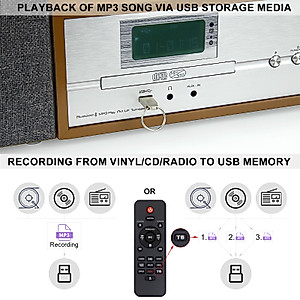 LUXSWAY Vinyl Record Player with Romote Control CD Player with LCD Display Encoding with Bluetooth All-in-One Player Variable Pitch