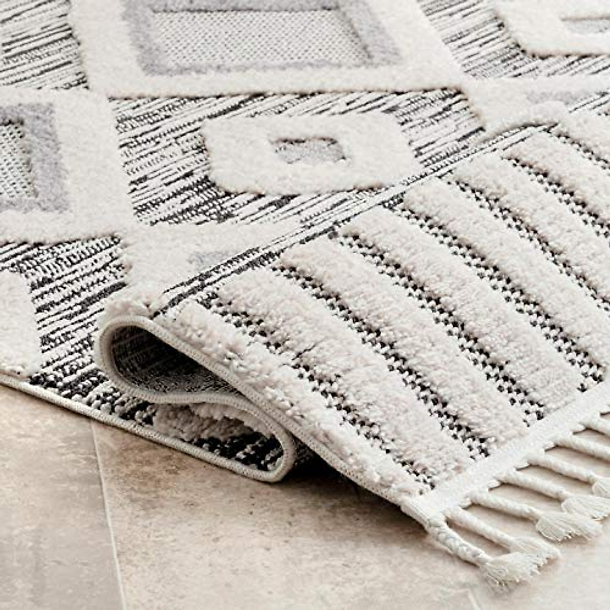 nuLOOM Theola Geometric High-Low Shag Area Rug, 4' x 6', Grey