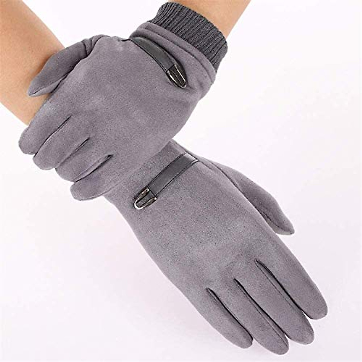 XJXJ Suede Gloves Men's Autumn and Winter Windproof Warm Non-slip Touch Screen Plus Velvet Thickening Riding Motorcycle. anti arthritis gloves (Color : Grey)