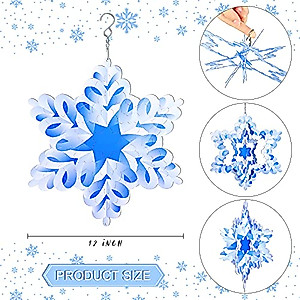Christmas 3D Snowflake Wind Spinner, Stainless Steel Wind Spinner Christmas Wind Spinner Hanging Wind Chime with Swivel Hook for Indoor Outdoor Garden Decoration, 12 Inch White