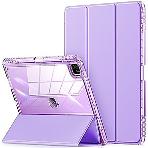 INFILAND Compatible with iPad Pro 12.9 Case 2022/2021(6th/5th Gen), [Crystal Clear Both Back & Frame] Anti-Yellowing + Pencil Holder (A2378, A2461, A2379, A2462, A2436, A2764, A2437, A2766) Purple