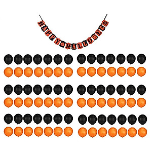 Happy Halloween Banner With Balloons - 100 Orange & Black Balloons Set - Halloween Decor Party Decorations Garland Bundle by Jolly Jon