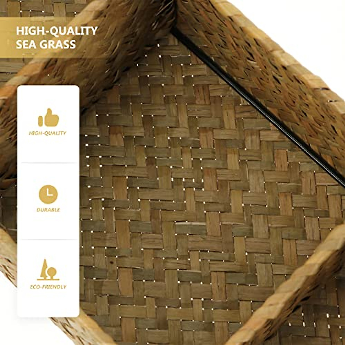 YARNOW Woven Shelf Baskets Storage Baskets Seagrass Wicker Baskets Makeup Holder Organizer Divided Storage Bins Box Container Sundries Organizer Cosmetic Storage Box for Bedrooms Home
