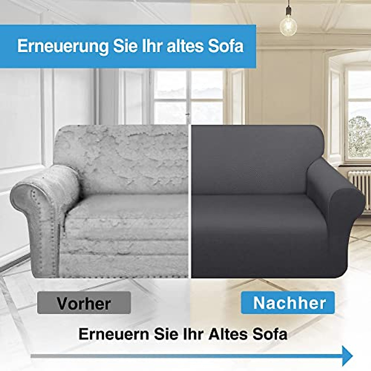 AMDXD 4 Seater Recliner Couch Cover 235-300cm, Polyester Furniture Covers Light Brown Dark Blue Flower Anti-Slip Super Stretch Sofa Cover Style 10