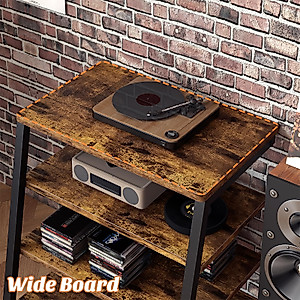 AV Media Stand with Outlets, Media Console with LED Lights, Stereo Racks and Stands with Storage Shelves, Media Audio Tower Cabinet, Rustic Brown