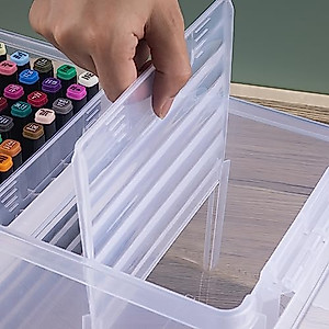SUNMAIO Greeting Card Storage bin with 3 Removable Dividers and a marker holder, Photo organizer case for Photo,Scrapbook,Craft, Marker, Crayon