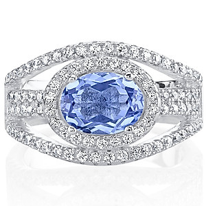 PEORA Simulated Tanzanite Serenity Ring for Women 925 Solid Sterling Silver, 1.50 Carats Oval Shape 8x6mm, Size 8