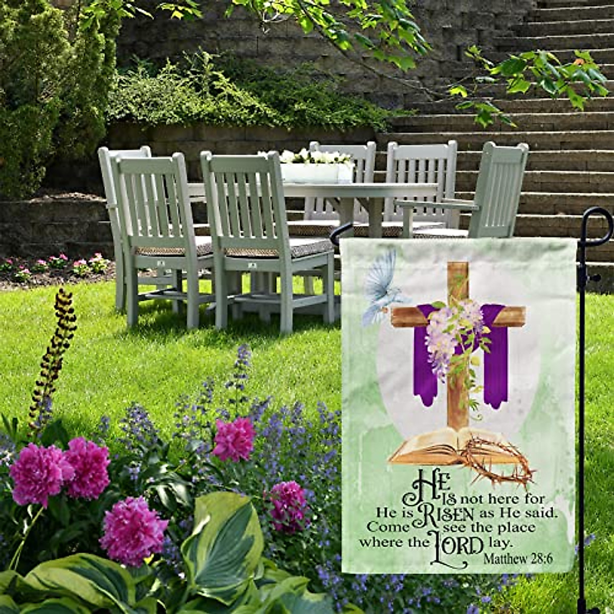 He is Risen Garden Flags 12x18inch Burlap, Easter Religious Cross Flags for Spring Holiday Yard Decorations Outdoor Matthew 28:6