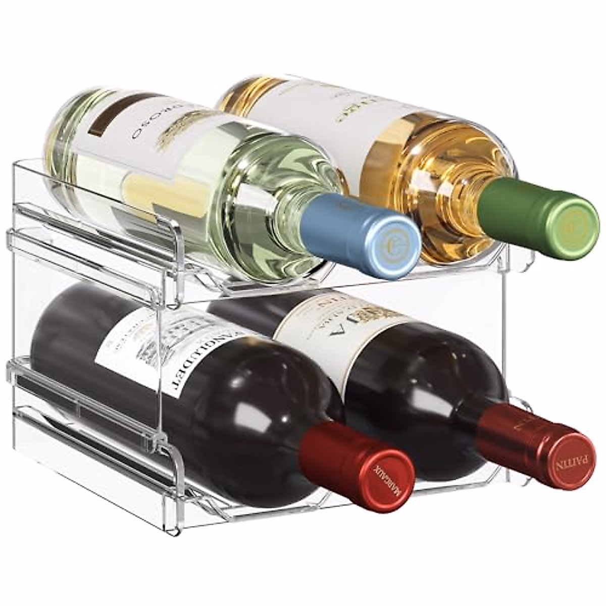 Lifewit Plastic Stackable Wine Rack for Refrigerator, Cabinet, Countertop,Wine Bottle Holder, Water Bottle Organizer for Fridge, Pantry, Hold 4 Bottles