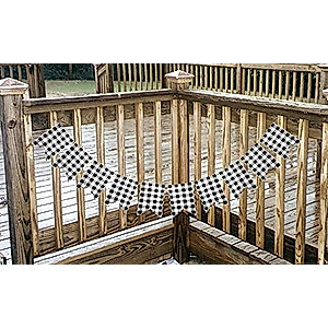 Buffalo Checkered Plaid Banner Cotton Black and White Gingham Bunting Garland for Mantel Fireplace Decorations (4 Pack)