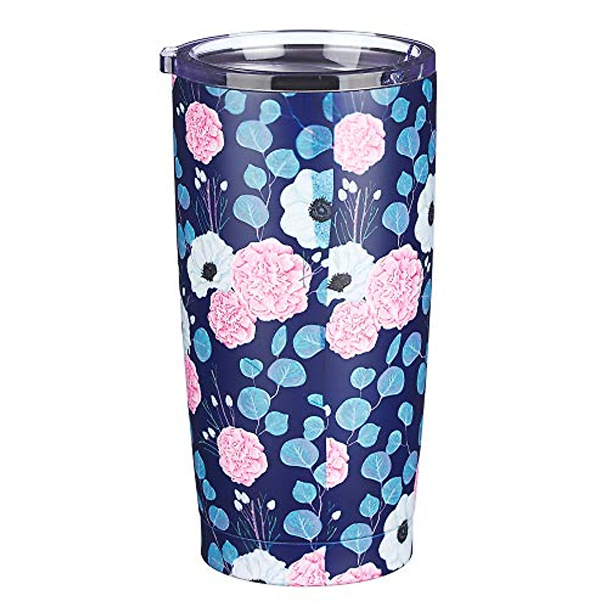 Christian Art Gifts Stainless Steel Double-Wall Vacuum Insulated Travel Mug Tumbler with Lid for Women: Be Still & Know - Psalm 46:10 Inspirational Bible Verse, Hot/Cold, Navy/Pink Floral, 18 oz.