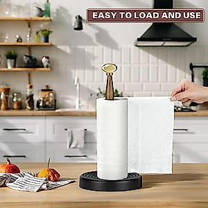 Paper Towel Holder Countertop, BESWEL Paper Towel Holder Stand, Black Weighted Base, Kitchen Towel Holder, Crystal Head, for Kitchen Bathroom