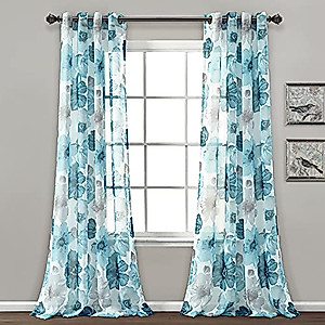 Lush Decor Leah Room Darkening Window Curtain Panel Pair Floral Insulated Grommet, 52"W x 84"L, Blue
