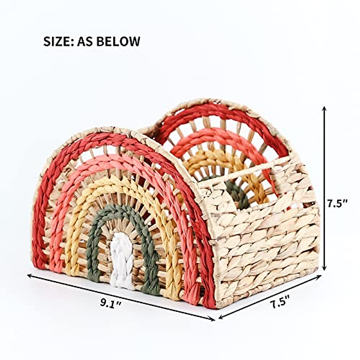 YRMT Wicker Storage Basket Water Hyacinth Woven Basket for Shelves Pantry Rainbow Decoration Semicircle Storage Basket with Built-in Handle Small Natural 9.1" x 7.5" x 7.5"