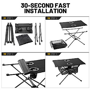 ZUNE LOTOO Portable Camping Table Folding, Small Beach Table Foldable with Drink Holder & Mesh Storage & Carry Bag Compact Camp Tent Side Table for Picnic Tailgate Travel Outdoor Fishing Backpacking