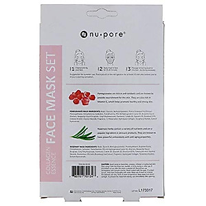 Nu-Pore Collagen Essence Face Mask Set, Pomegranate & Rosemary, 2 Single-Use Masks, 0.85 fl oz (25 g) Each
