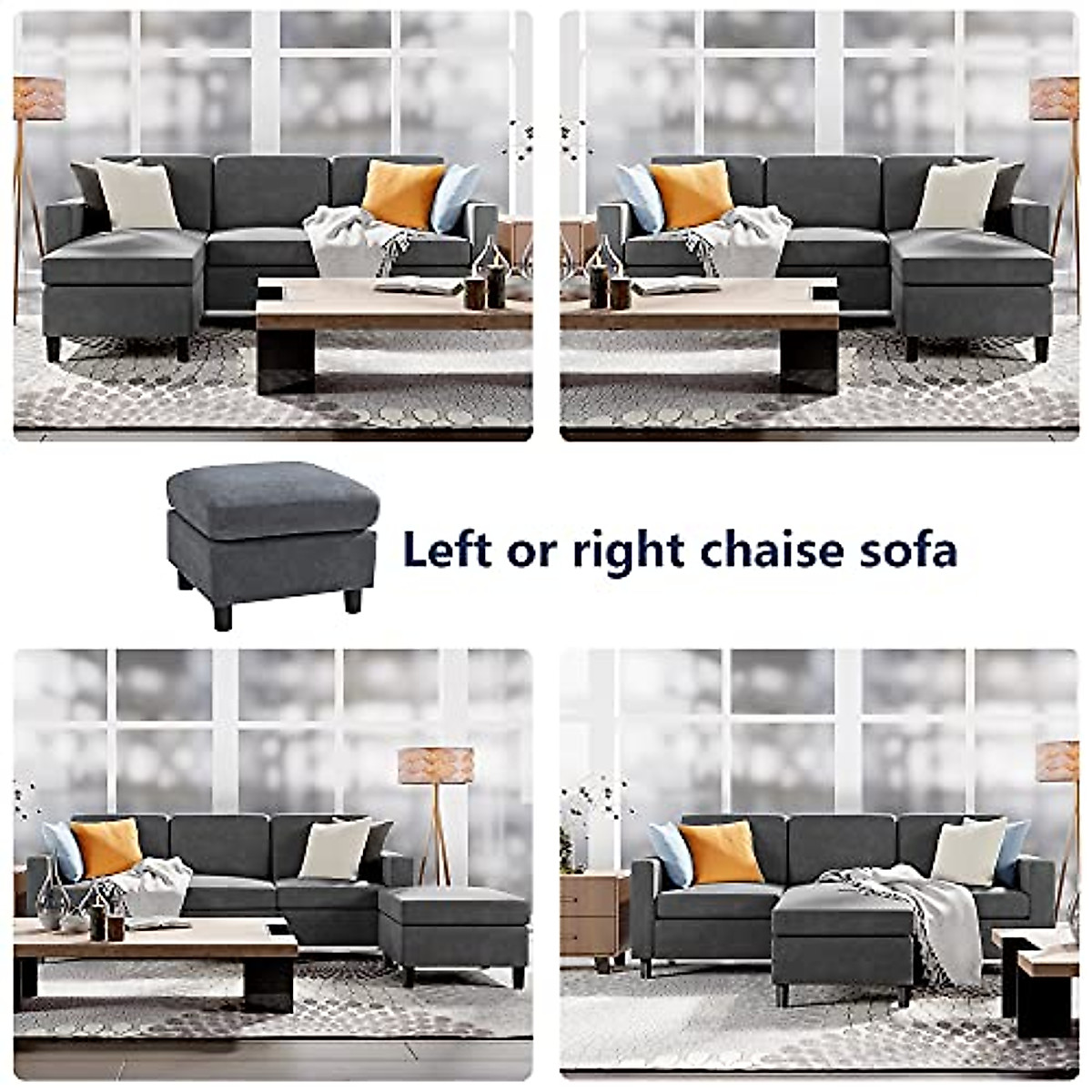Sectional Sofa Couch, L-Shaped Convertible Couches for Living Room Furniture Sets 3 Piece Small Sofa, Modular Sectional Couch with Cloud Chaise for Living Room/Small Space(Bluish Grey)