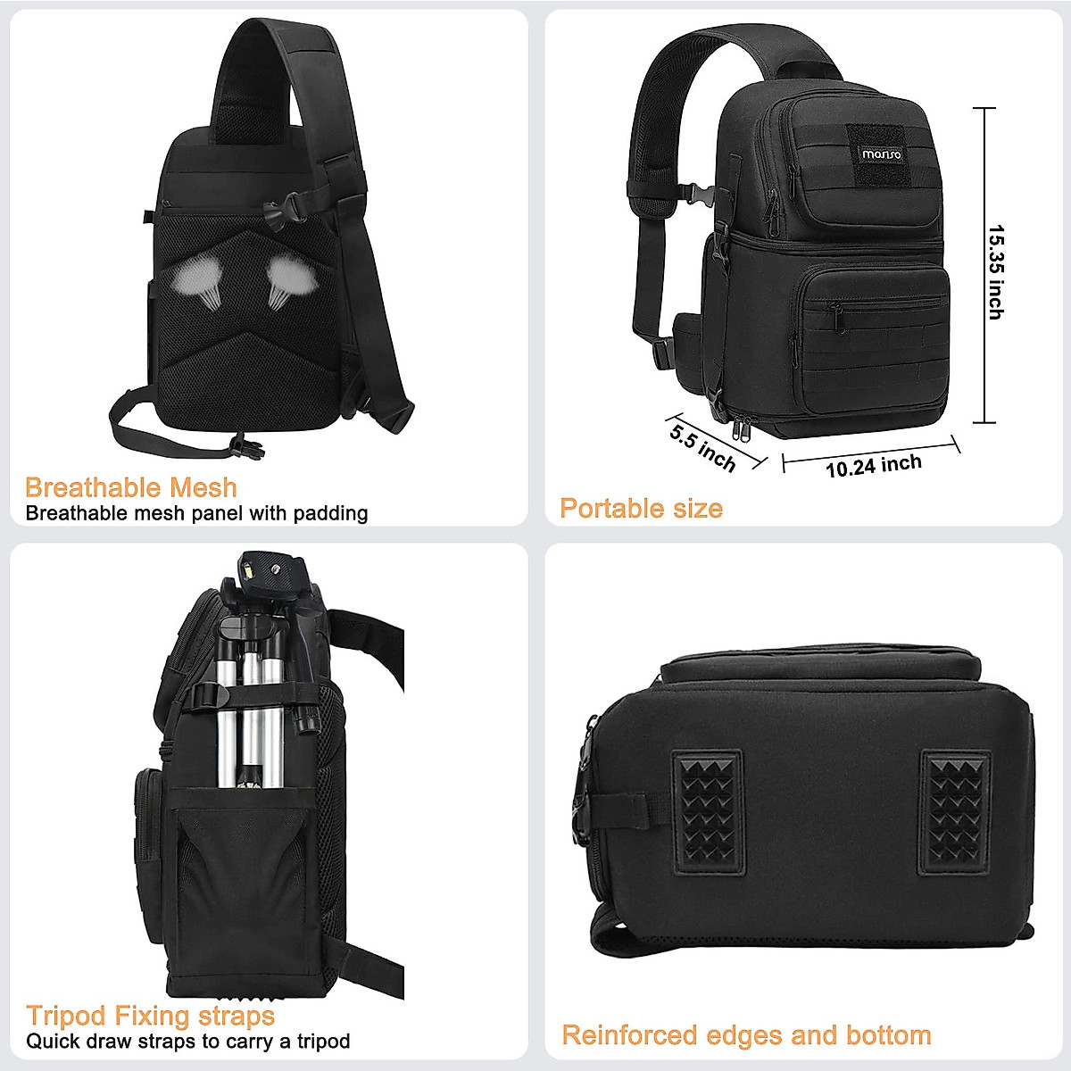 MOSISO Camera Sling Bag, DSLR/SLR/Mirrorless Tactical Camera Crossbody Bag Case Photography Slingpack with Tripod Holder & Removable Modular Inserts Compatible with Canon/Nikon/Sony/Fuji, Black