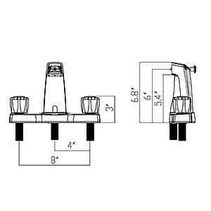 Wasserman Mobile Home RV Non-Metallic Shower Tub Faucet spout, Double Handle, Acrylic Knob, Chrome, 8 inch Centerset, 3 hole, For Travel Trailer, Campers Must Haves, Motorhome Accessories Easy Install