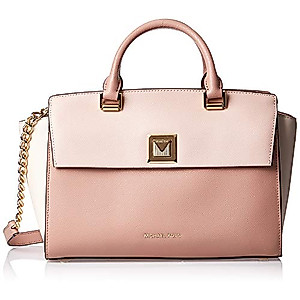 Michael Kors Sylvia Tri-Color Satchel Bag, Soft Pink/Light Cream/Fawn